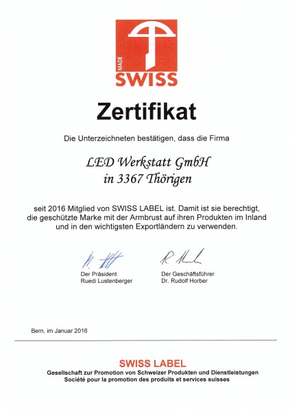 Swiss Label Zertifikat, Swiss Made, Produkte aus schweizer Produktion